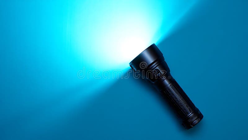 Bright Flashlight Beam on Blue Background Stock Illustration - Illustration of finger, font ...