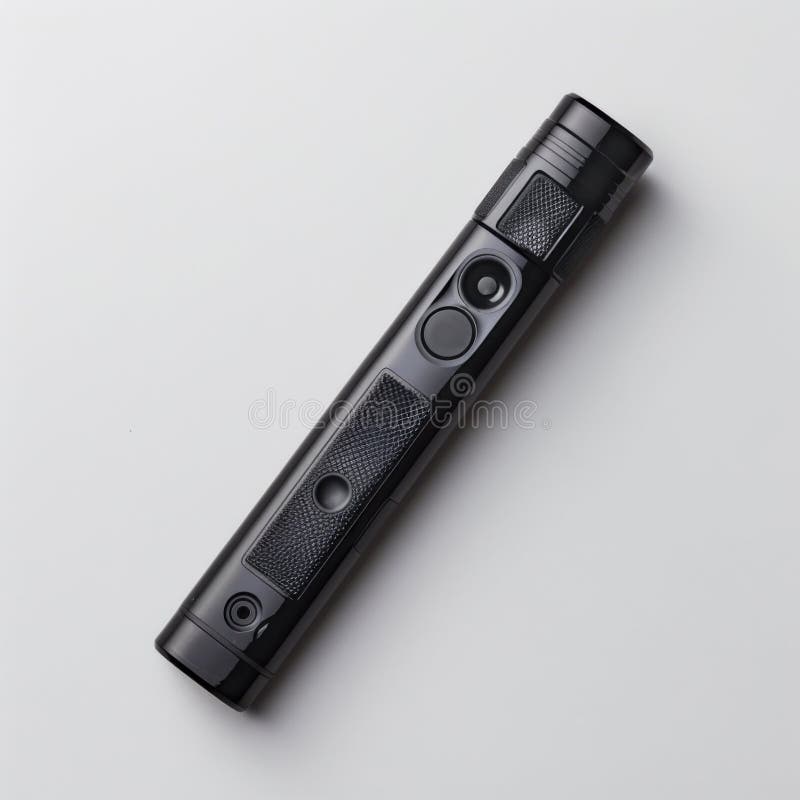 Black Flashlight with Textured Grip on White Background Indicating ...