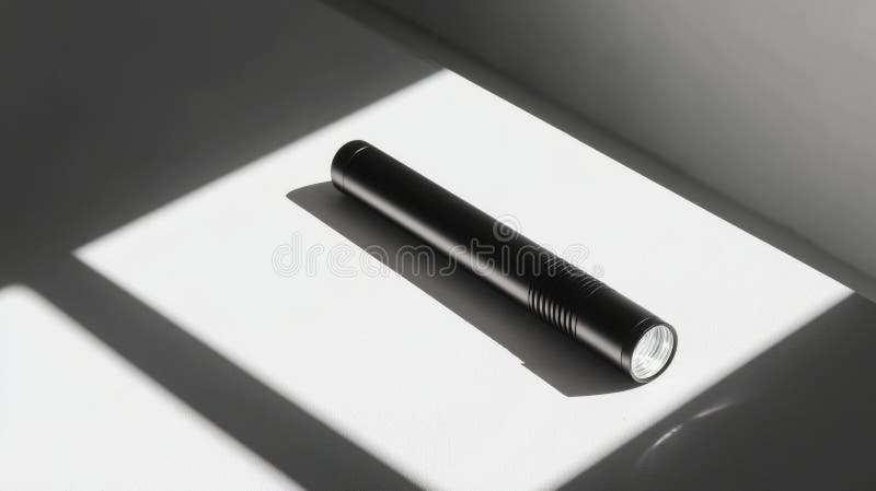 A Black Flashlight is on a White Surface Stock Illustration ...
