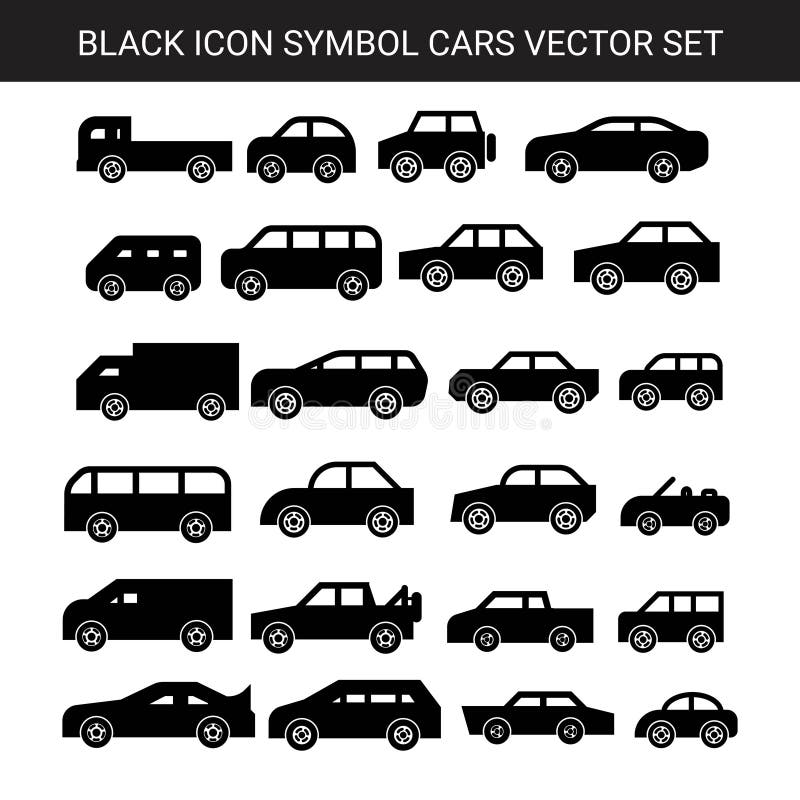 Black Flat Geometric Cars Icon Symbol Vector Set Stock Vector ...