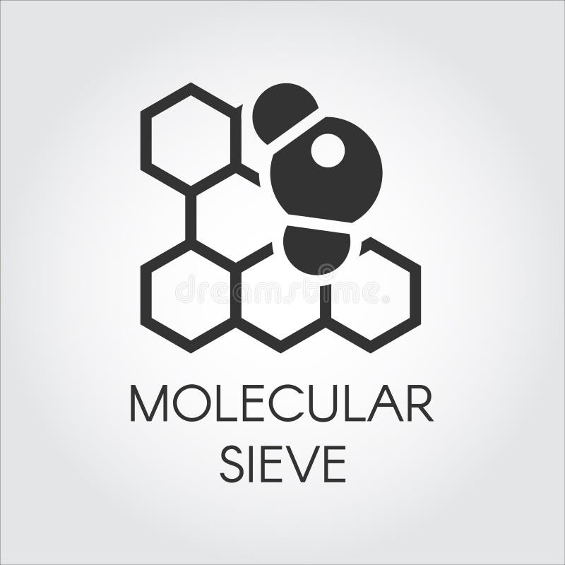 Black Flat Icon of Molecular Sieve Concept. Series Labels of Chemical ...