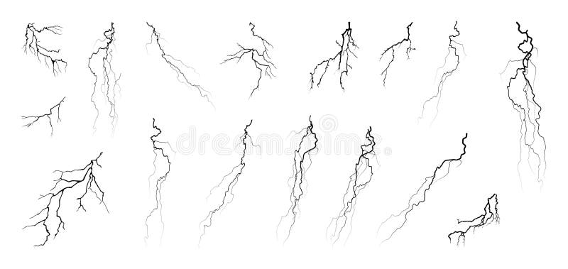 Black Flat Lightning or Electrical Discharge on Isolated on White ...
