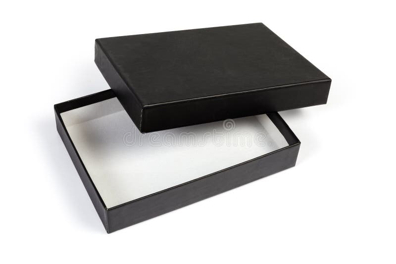 Black Flat Rectangular Cardboard Box with Partly Open Lid Stock Photo ...