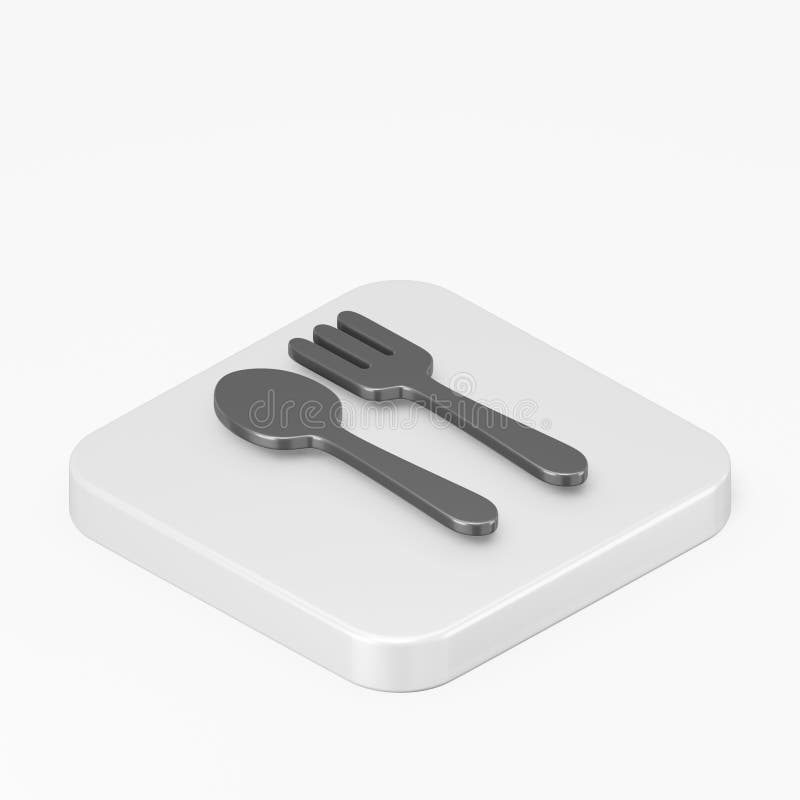 Black Flat Spoon and Fork Icon. 3d Rendering Square Button Key Isometric View, Interface Ui Ux ...