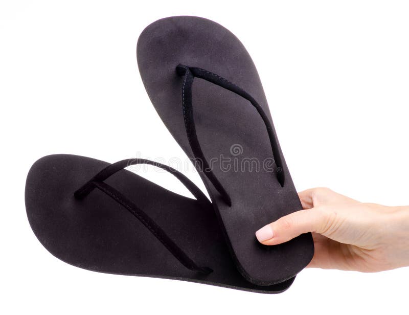 Black Flip Flops Rubber in Hand Stock Image - Image of closeup, cutout ...