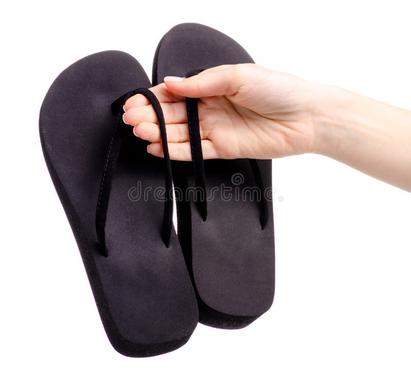 Black Flip Flops Rubber in Hand Stock Image - Image of color, colourful ...