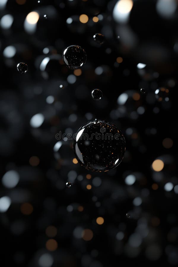 Black Floating Bubbles, Close-up Image of Black Bubbles Floating in a ...