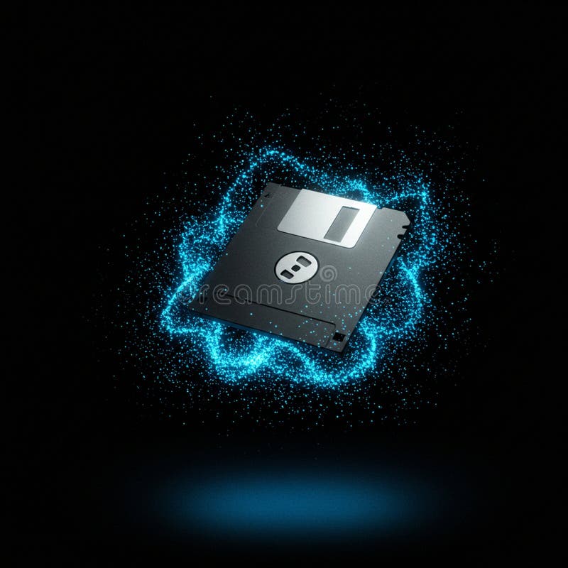 A Black Floppy Disk is Depicted at the Center, Surrounded by a Swirling ...