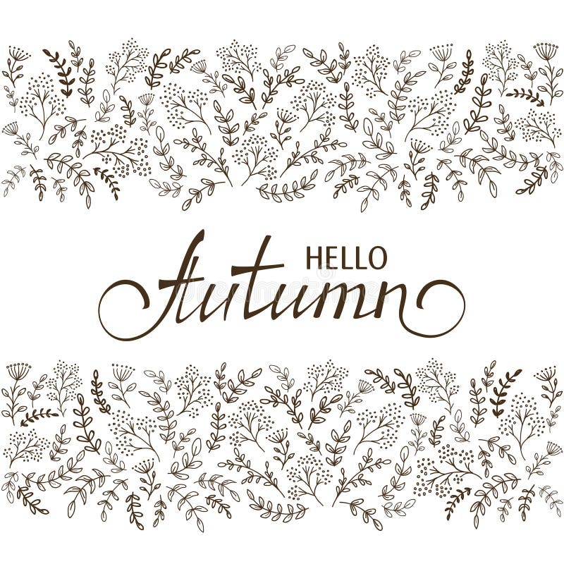 Black Floral Elements with Lettering Hello Autumn Stock Vector ...