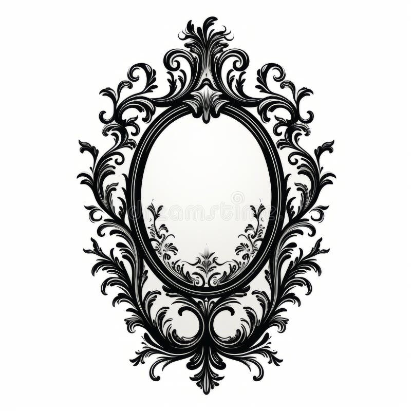 Black and White Ornate Mirror Vector - Revived Rococo Art Style Stock ...