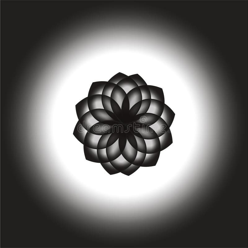 Black Flower Gradient. Circular Petal Shape. Glowing Center Effect ...