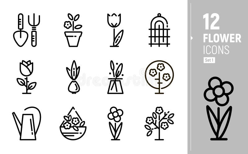 12 Black_flower Icons_1 in Flat Style Stock Vector - Illustration of ...