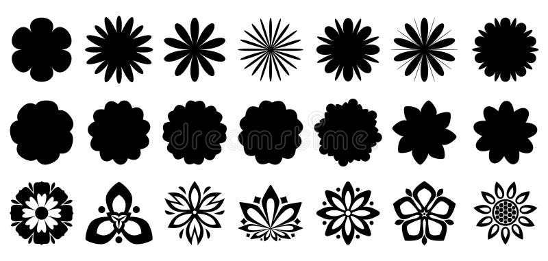 Black Flower Icons Collection. Set of Black Abstract Flower Logo Stock ...