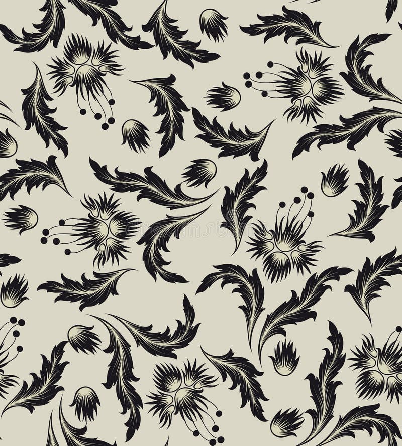 Black Flower Seamless Pattern Stock Vector - Illustration of retro ...