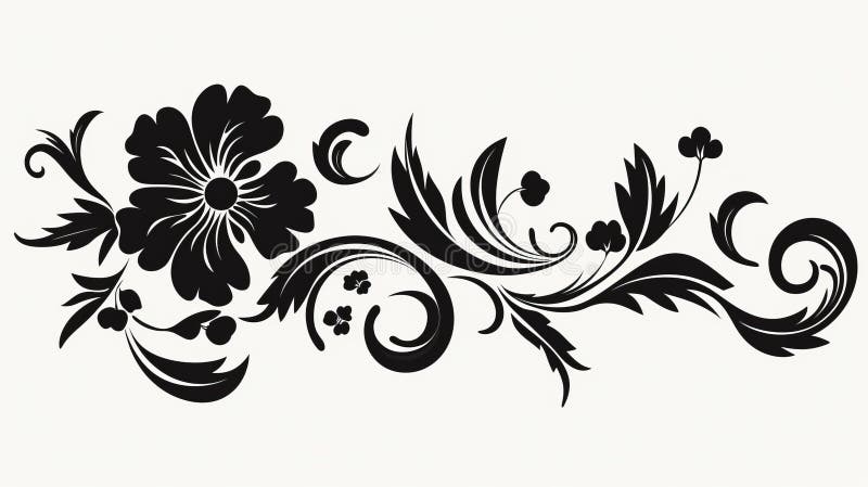 Elegant Black and White Floral Stencil with Flowing Forms Stock Illustration - Illustration of ...