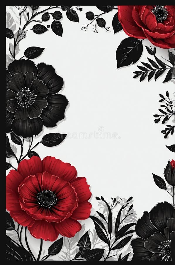 Black Flowers Theme Border and Red Ai Generated Stock Illustration ...