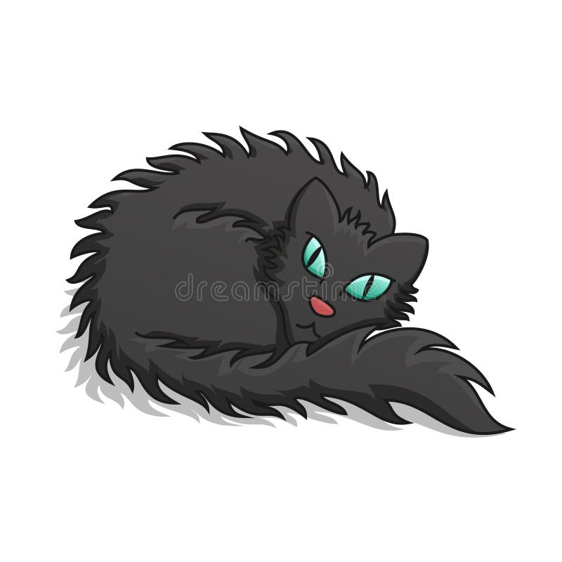 Black Fluffy Cat Vector Illustration Stock Vector - Illustration of ...