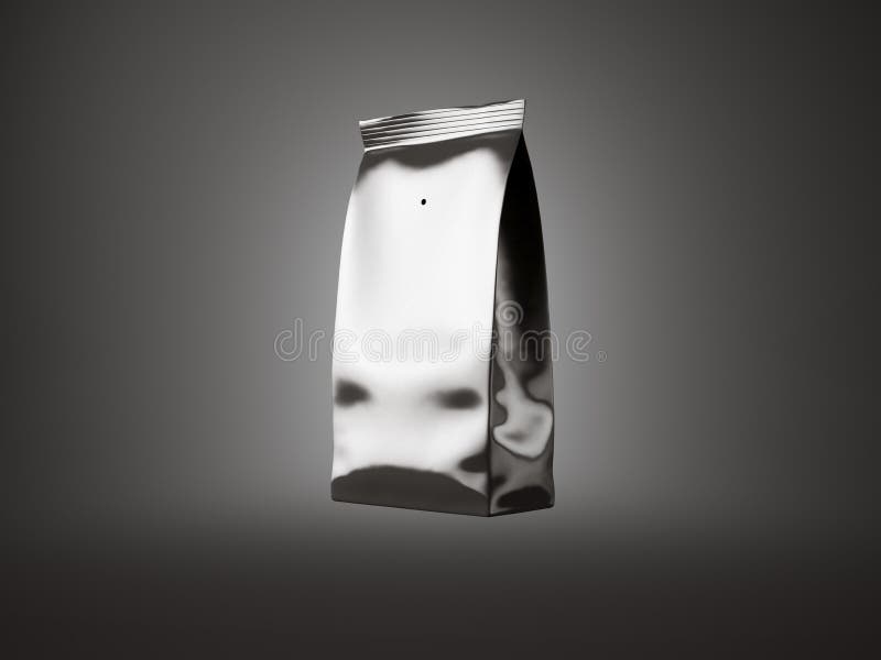 Black Foil Package on Dark Background. Horizontal. 3d Render Stock ...