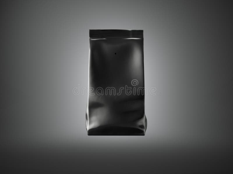 Black Foil Package Isolated on Dark Background. 3d Render Stock ...