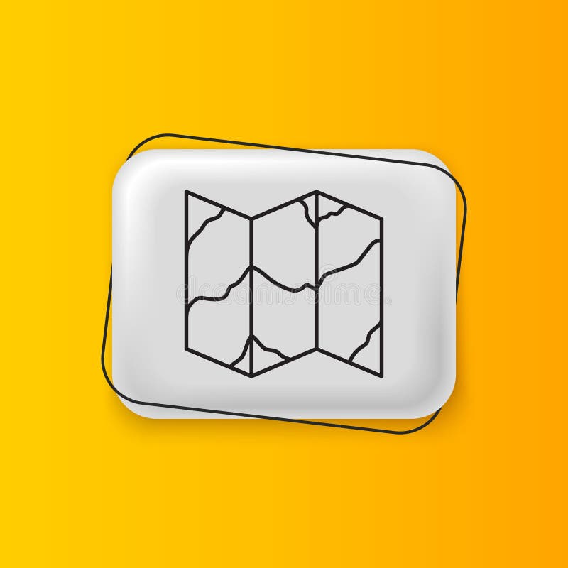 Black Folded Map Icon Isolated on Yellow Background. Silver Rectangle ...
