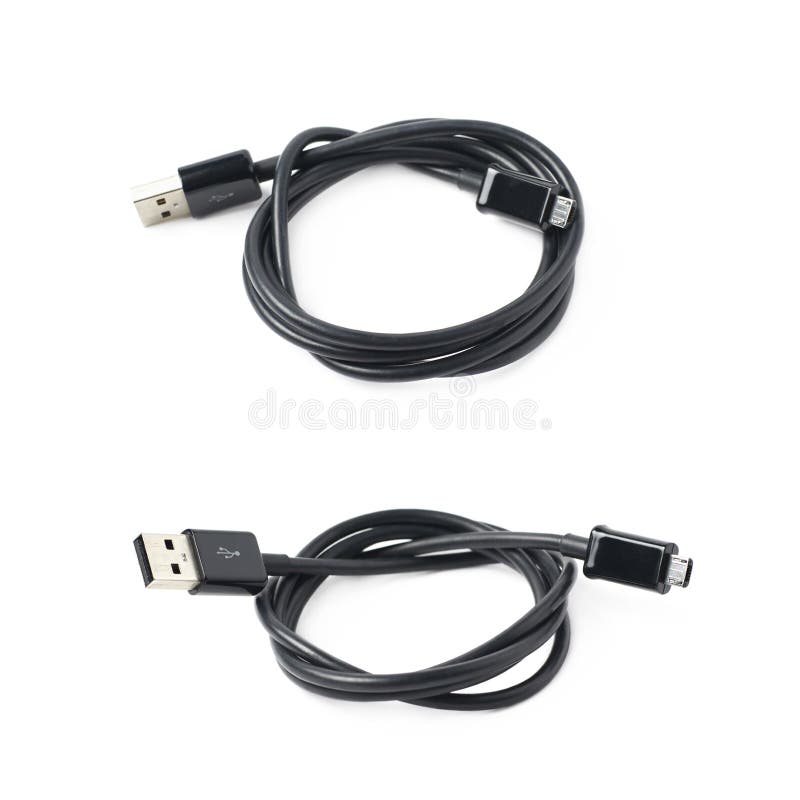 Black Folded USB Cable Isolated Stock Photo - Image of electronics ...