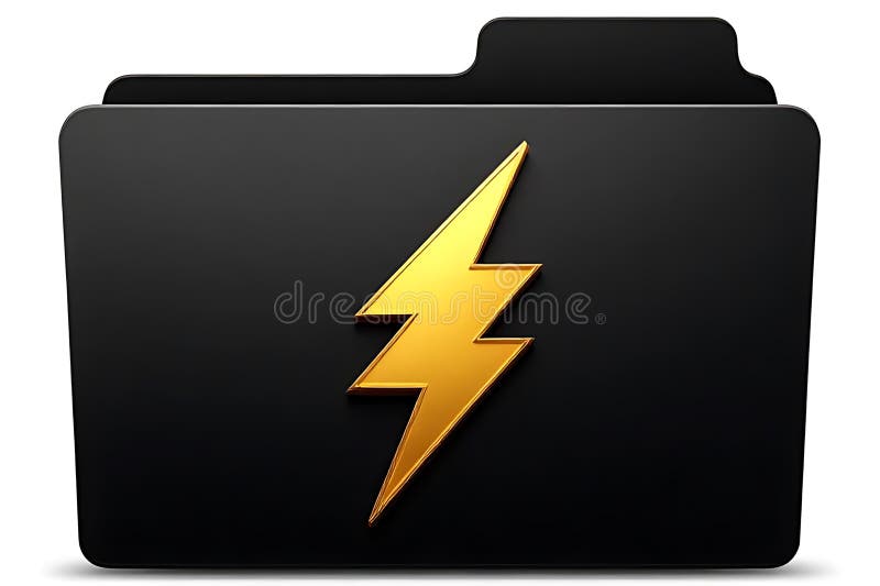 A Black Folder Features a Prominent Golden Lightning Bolt Symbol Stock ...