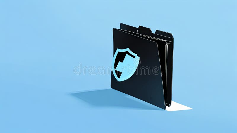 Black Folder with Shield Icon Stock Illustration - Illustration of ...