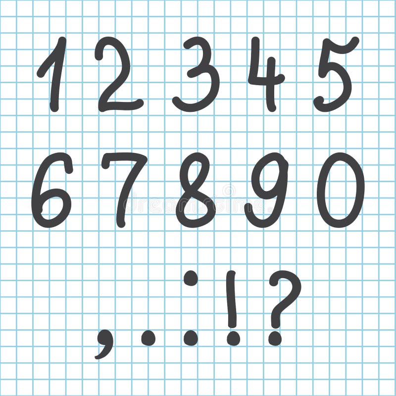 Black Font Hand Drawn Numbers and Characters. Vector Illustration Stock ...
