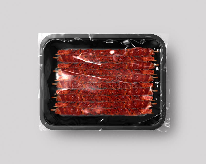 Black Food packaging with bacon grill stick top view, Best pack black ...