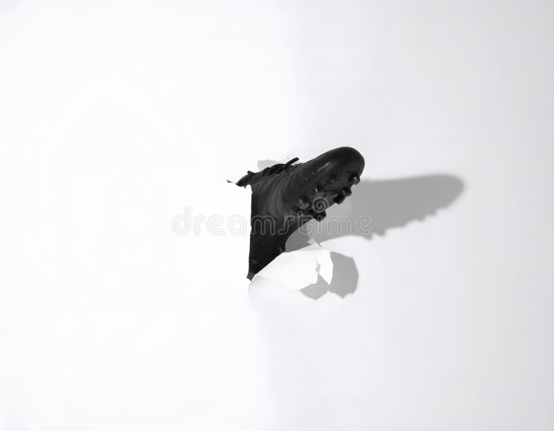Football Boot Kicking through White Paper Background Stock Illustration ...