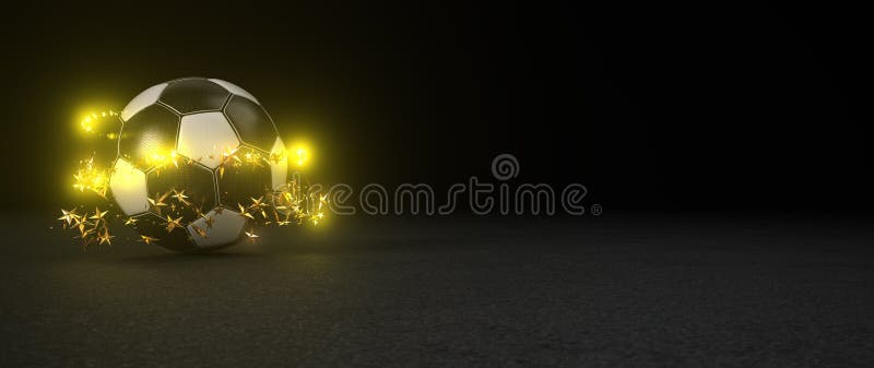 Black Football with Yellow Stardust. 3d Illustration Stock Illustration ...