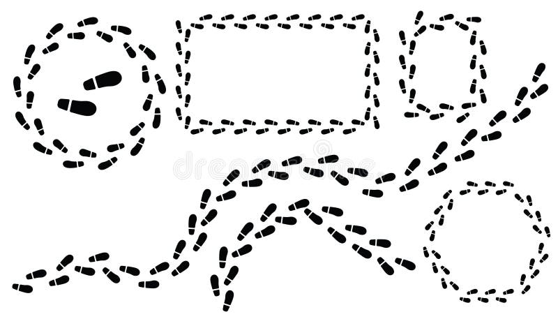 Black Footprint Frames and Trails. Walking Marks Set Stock Vector ...