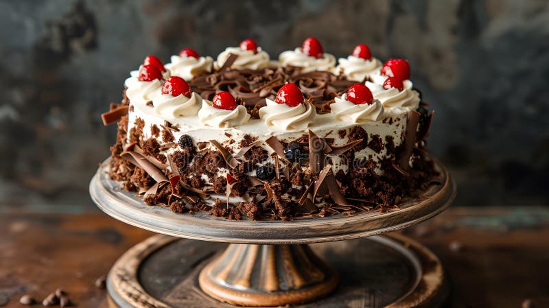 Black Forest Cake on a Decorative Cake Stand Stock Illustration ...