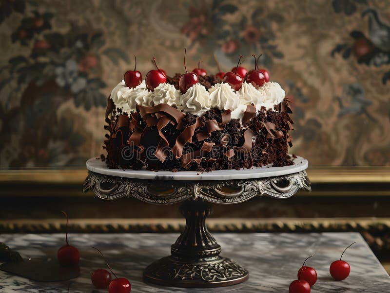 Black Forest Cake on a Decorative Cake Stand Stock Illustration ...