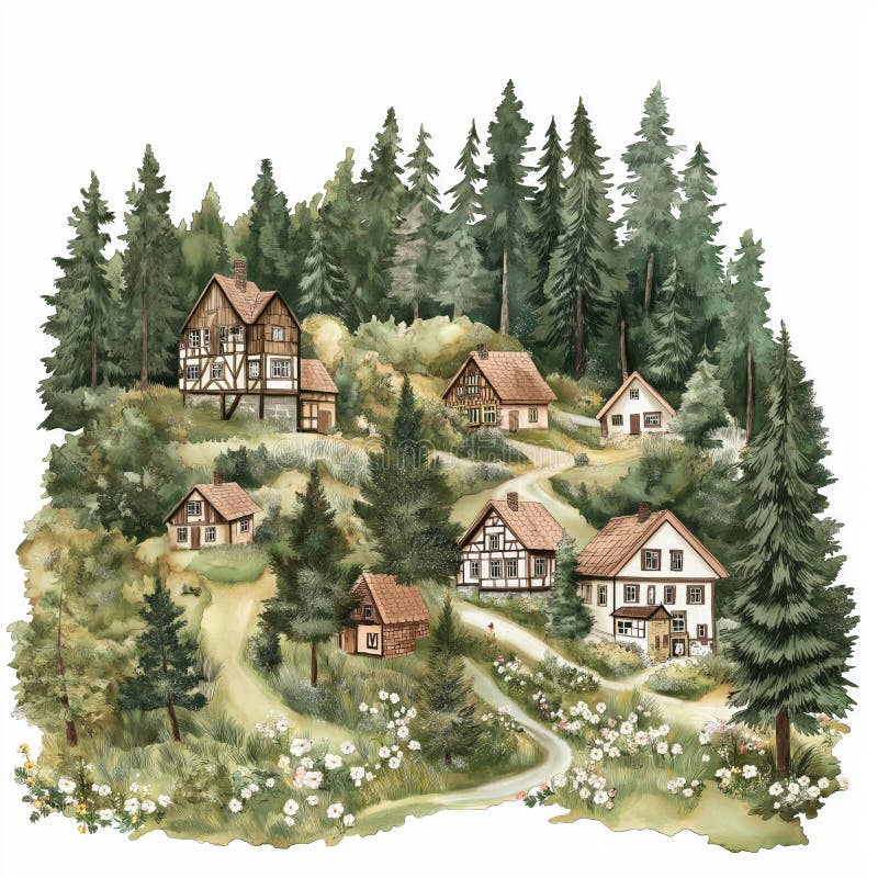 Black Forest. Black Forest Hand Drawn Watercolor Illustration Stock Illustration - Illustration ...