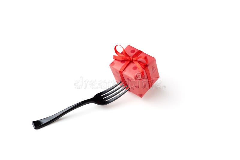 Black Fork and Red Gift Box Isolated on White Background Holiday Stock ...