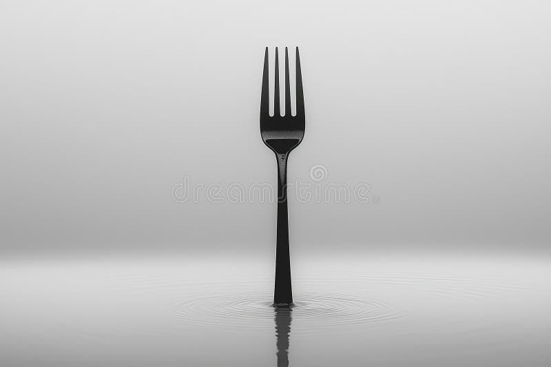 Black Fork Standing Upright in Shallow Water with Gentle Ripples ...