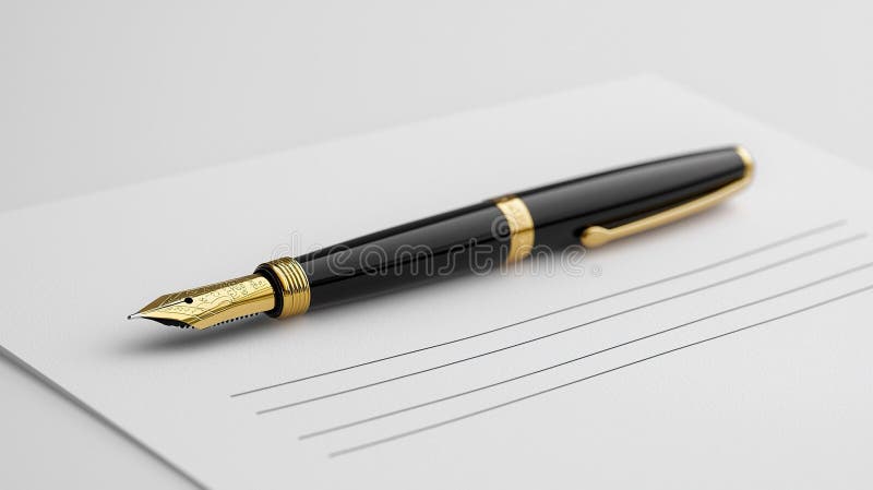 Black Fountain Pen on Lined Paper, Ready To Write, White Background ...