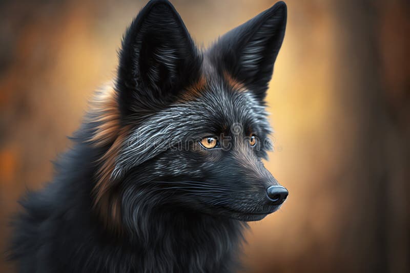 Black Fox Portrait. Black Fox Sitting Up at Attention. Generative AI ...