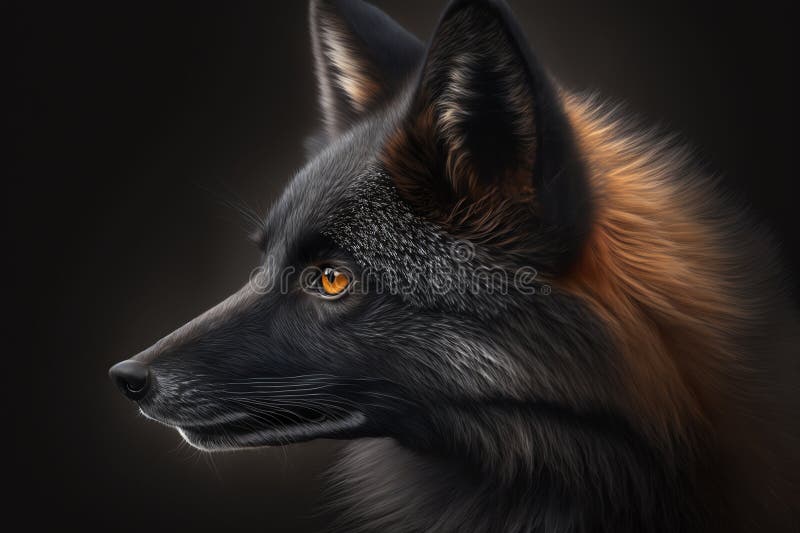 Black Fox Portrait. Black Fox Sitting Up at Attention. Generative AI ...