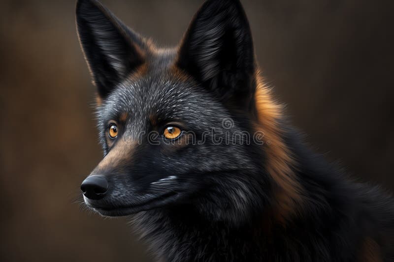 Black Fox Portrait. Black Fox Sitting Up at Attention. Generative AI ...