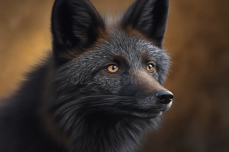 Black Fox Portrait. Black Fox Sitting Up at Attention. Generative AI ...