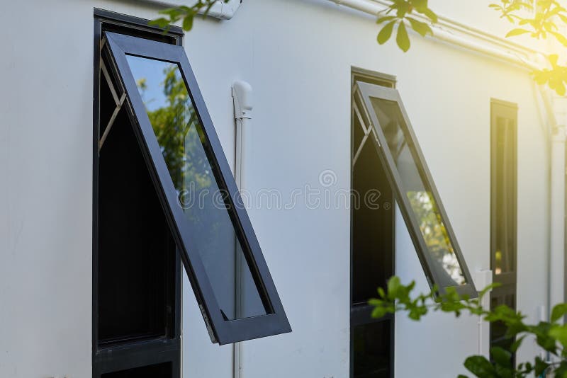 Black Frame Aluminium Windows of Building Stock Image - Image of design ...