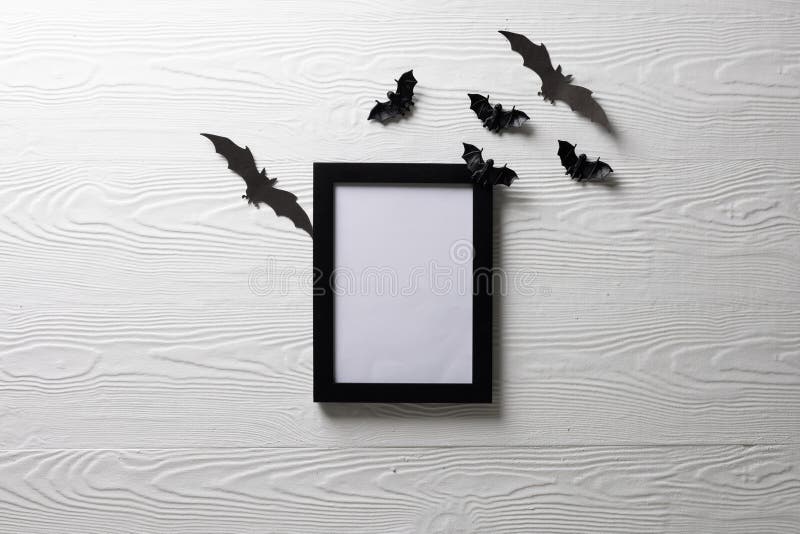 Black Frame and Bats with Copy Space on White Background Stock Photo ...