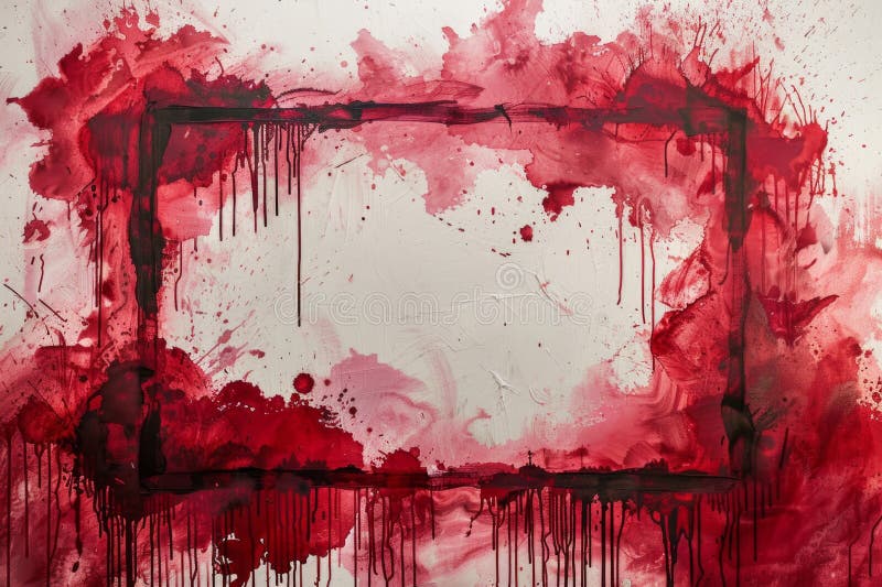 Black Frame Dripping with Blood on Red Paint Splattered White ...