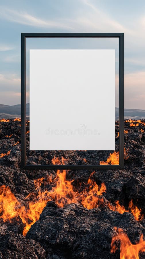 Black Frame on Fiery Backdrop Showcasing Creative Mockup Design in a ...