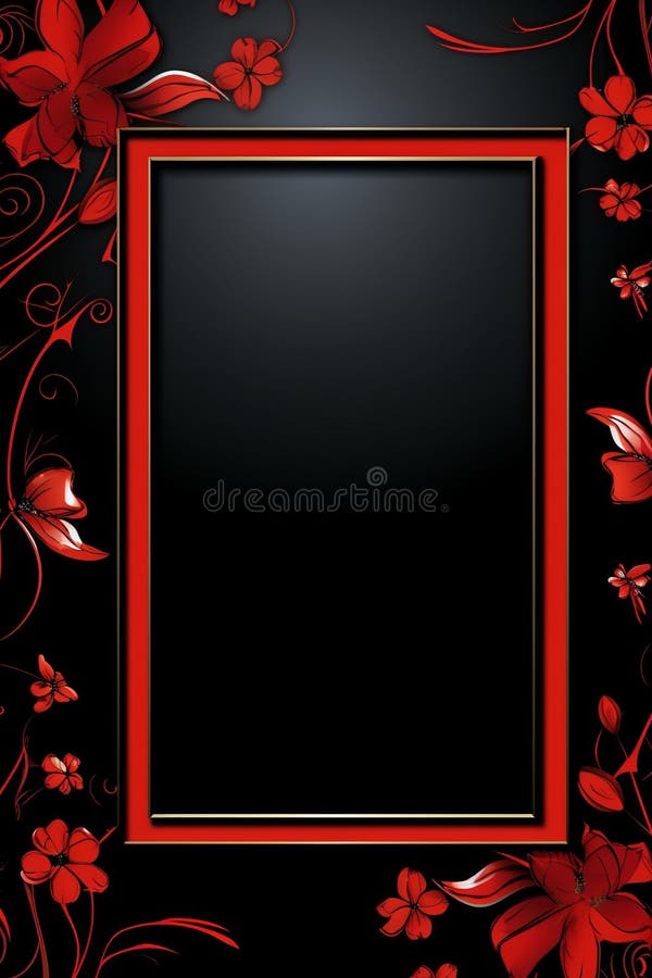 A Black Frame with Red Flowers on it Stock Illustration - Illustration ...