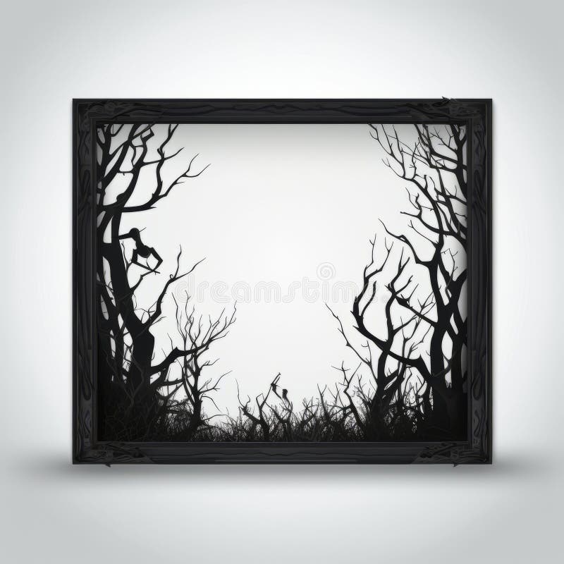 A Black Frame with Trees and a Bird in it Stock Illustration ...
