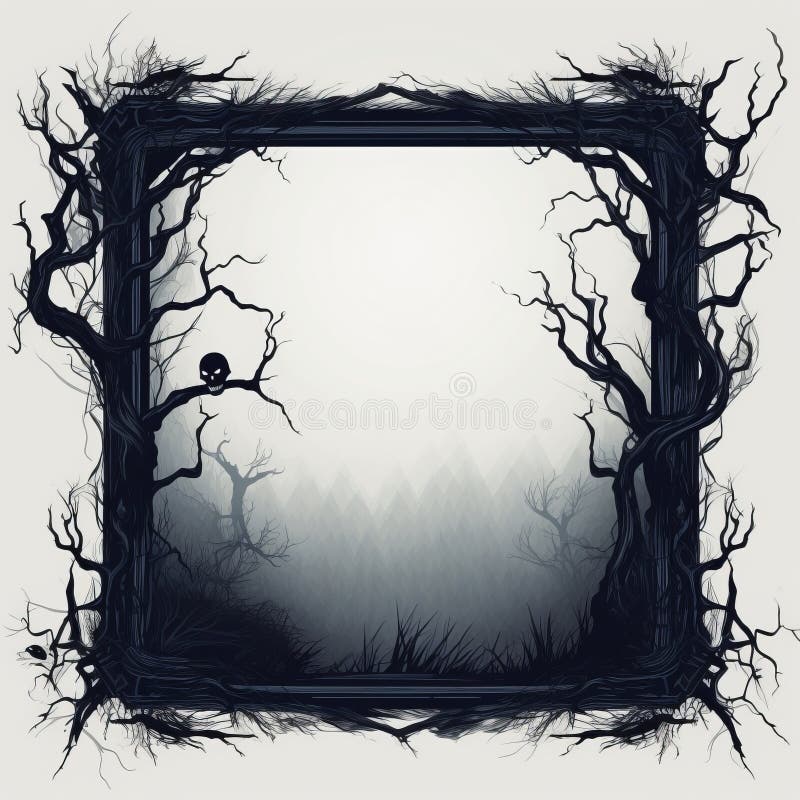 A Black Frame with Trees and a Skull in it Stock Illustration ...