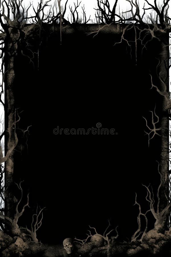 A Black Frame with Trees and Skulls on it Stock Illustration ...
